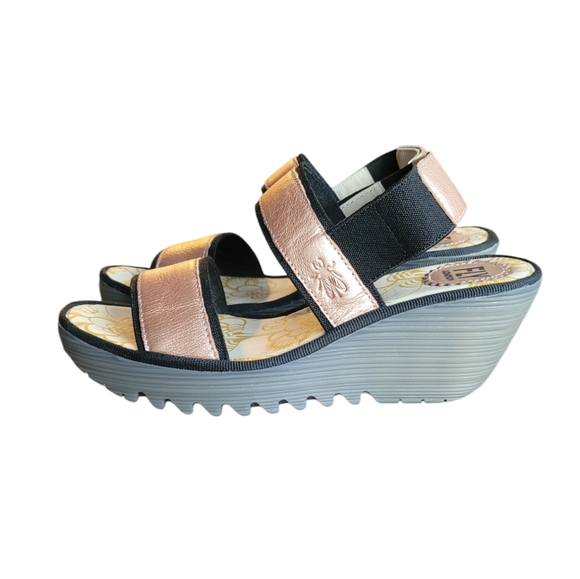 Fly London | Shoes | Fly London Blush Gold Yaco Platform Wedge Sandals ...